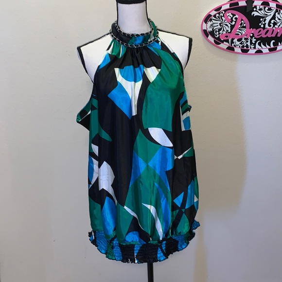 Kalo | Tops | Kalo Patterned Chain Neck Keyhole Halter Top | Poshmark